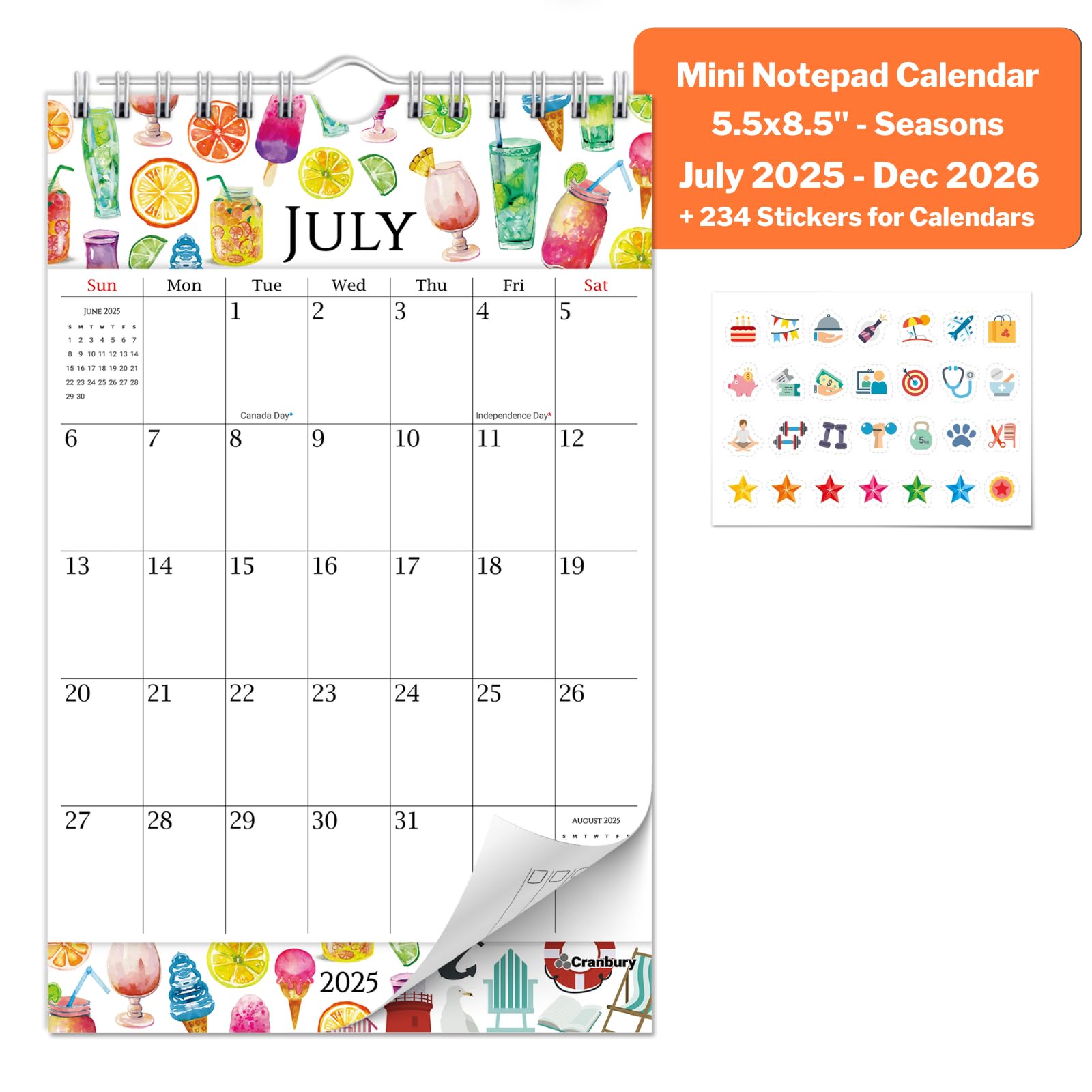 Snapklik.com : CRANBURY Small Notepad Calendar 2025-2026, 55x85