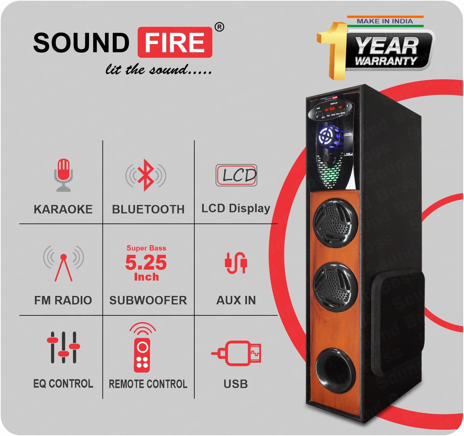 SOUND FIRE SF-ALFA 2.1 80W Wooden Cabinet Subwoofer Echo Sound Control ...