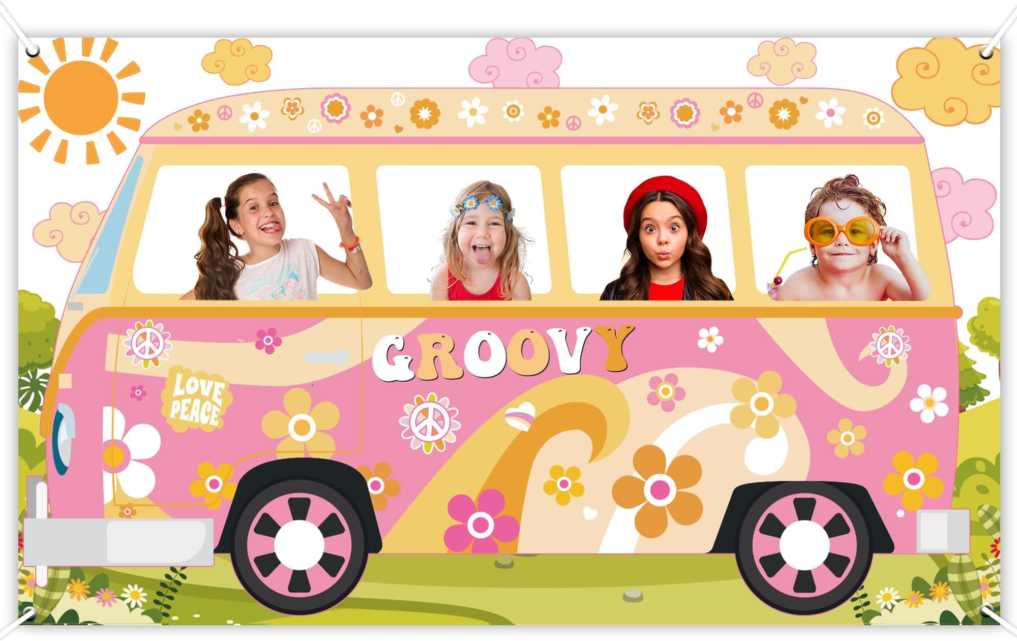 Amazon.com : Groovy Party Backdrop Banner Hippie Birthday Two Groovy ...