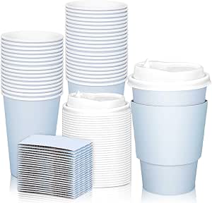 Amazon.com: JarThenaAMCS 50Pcs Blue Disposable Coffee Cups with Lids ...