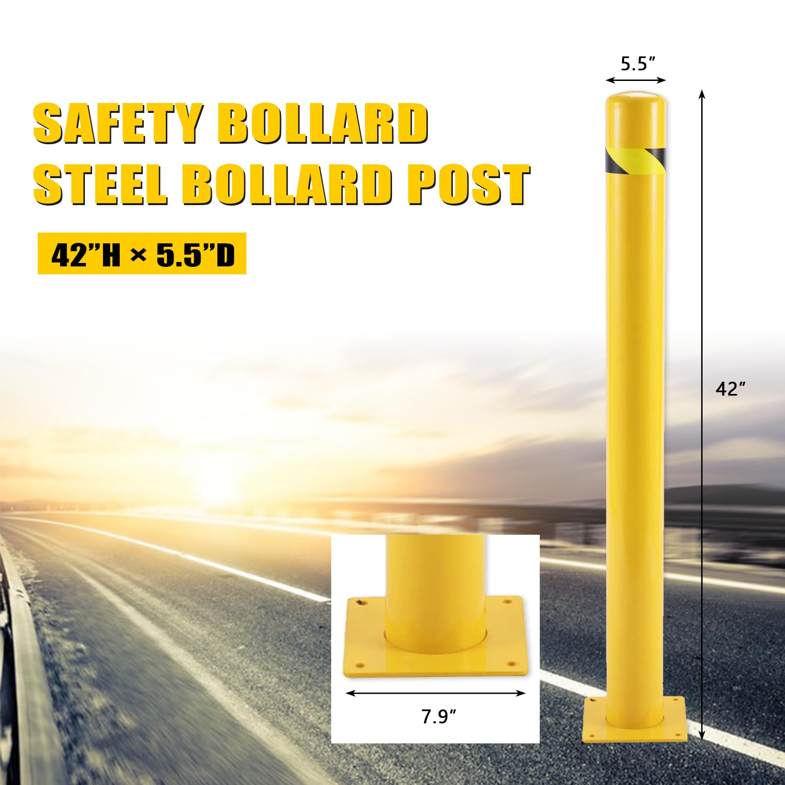Snapklik.com : Safety Bollard 5.5" OD,42" Height Bollard Post,Steel ...