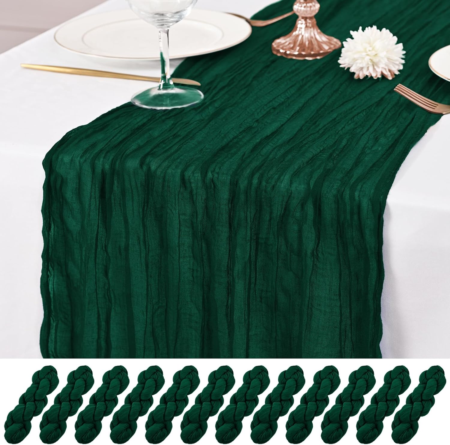 Amazon.com: 12 Pack Emerald Green Table Runner 10Ft Cheesecloth Table ...