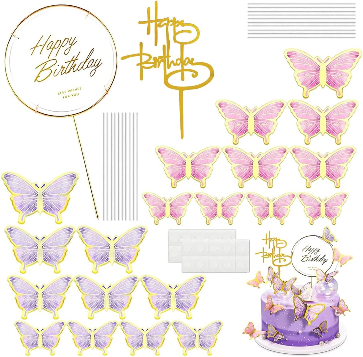 HASTHIP® 20pcs Butterfly Cake Toppers for Cake Decoration, Cute ...