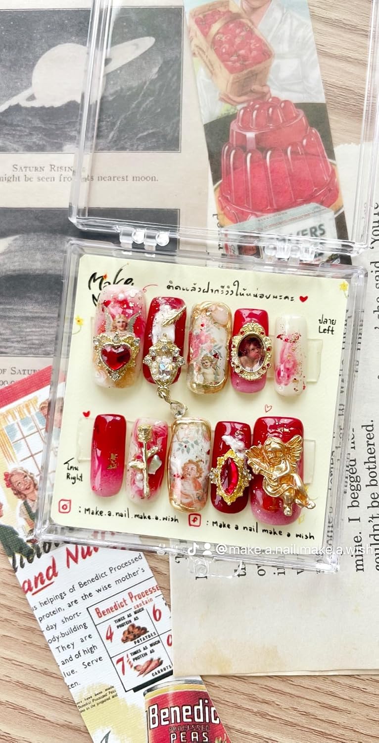 Boudoir red angel! press on nails, False nail, fake nails, handmade ...