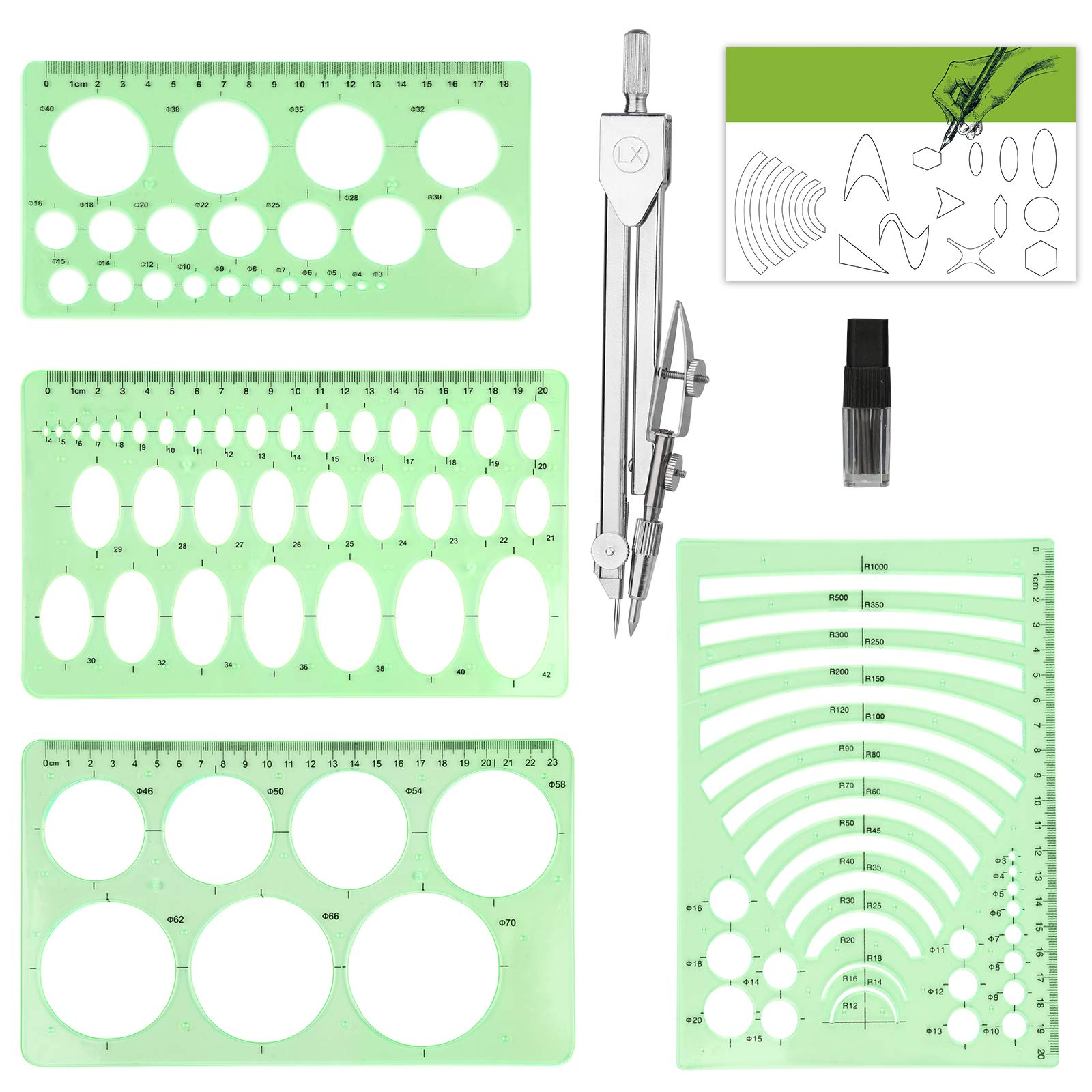 Buy Templates Measuring Geometry Ruler Shape Stencils Drawing Set with ...