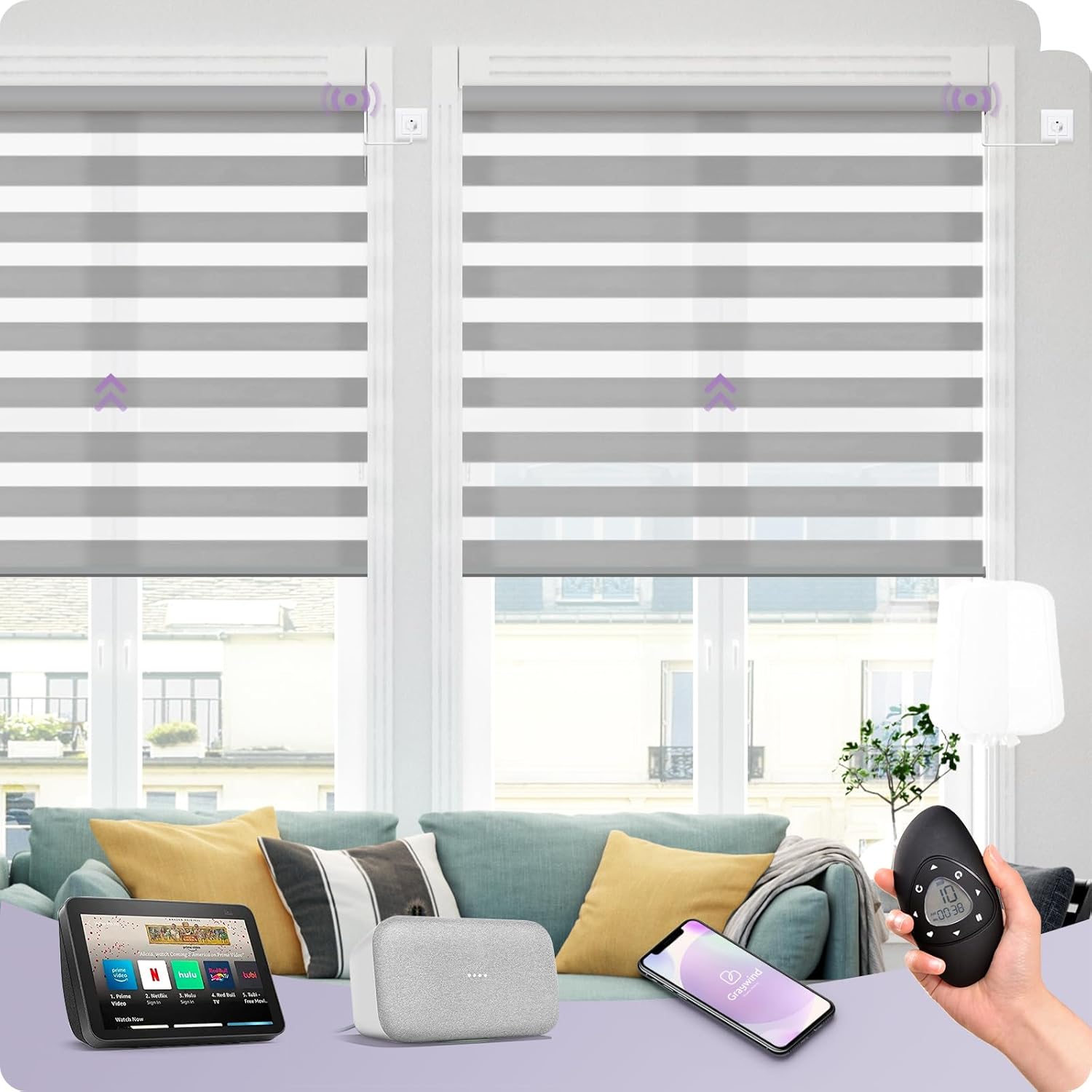 Amazon.com: Graywind Motorized Horizontal Zebra Blinds Compatible with Alexa Google WiFi Smart ...