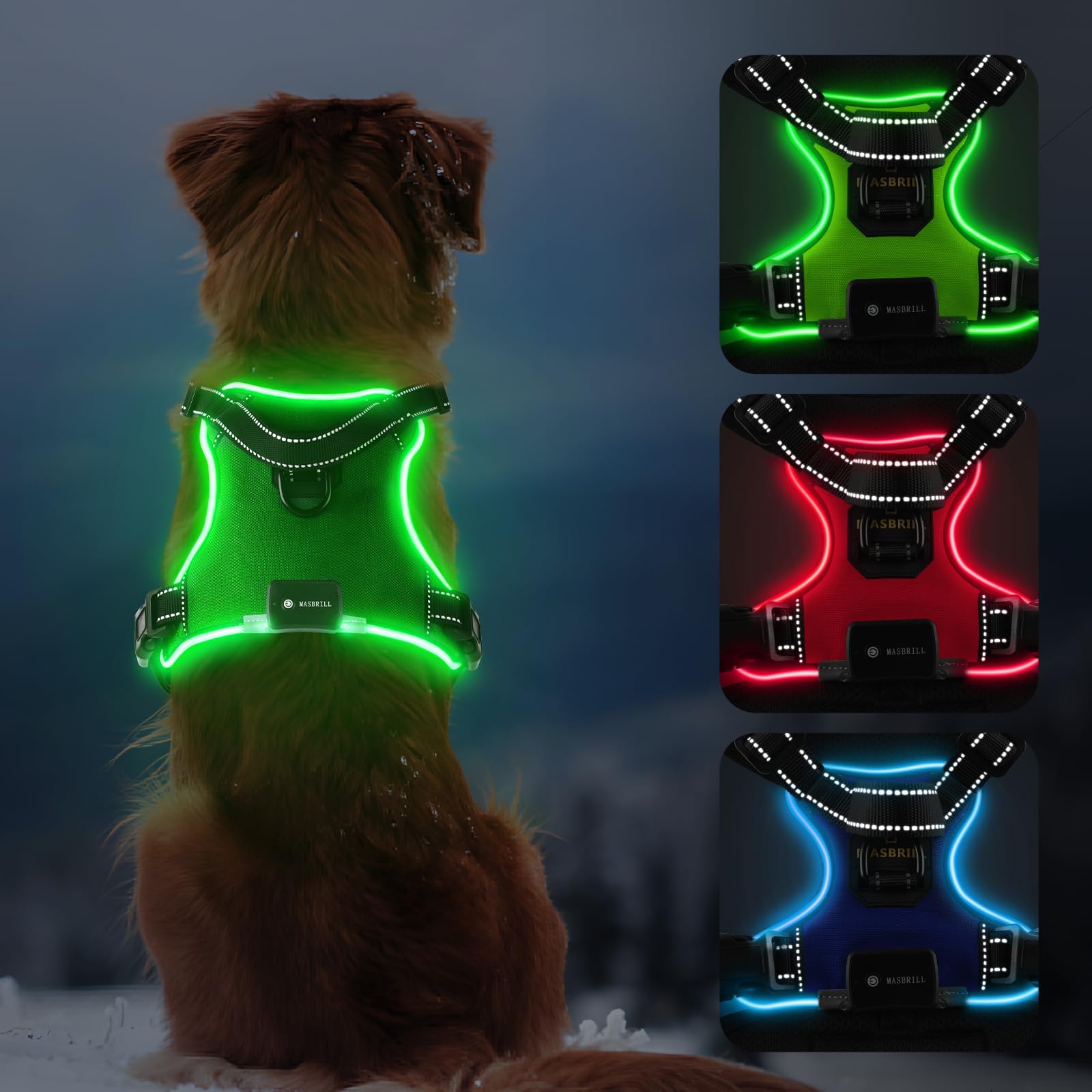 Amazon.com : MASBRILL Lighted Dog Harness - No Pull Light Up Dog ...