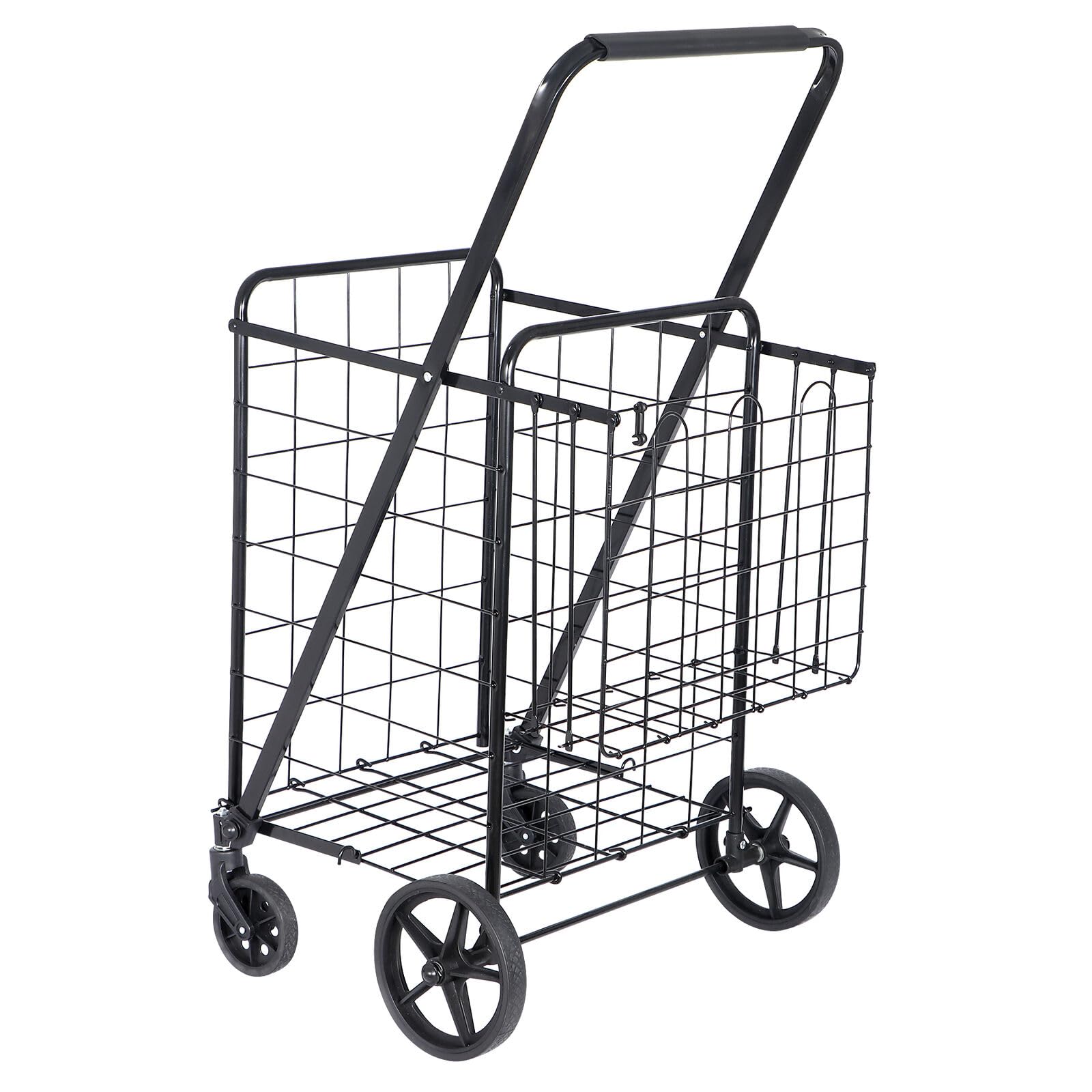 Amazon.com: Folding Shopping Cart with Rolling Swivel Wheels, Foldable ...