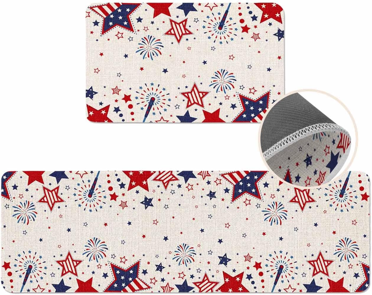 Amazon.com: Red White and Blue Stars Kitchen Mat 2 Piece 4th of July ...
