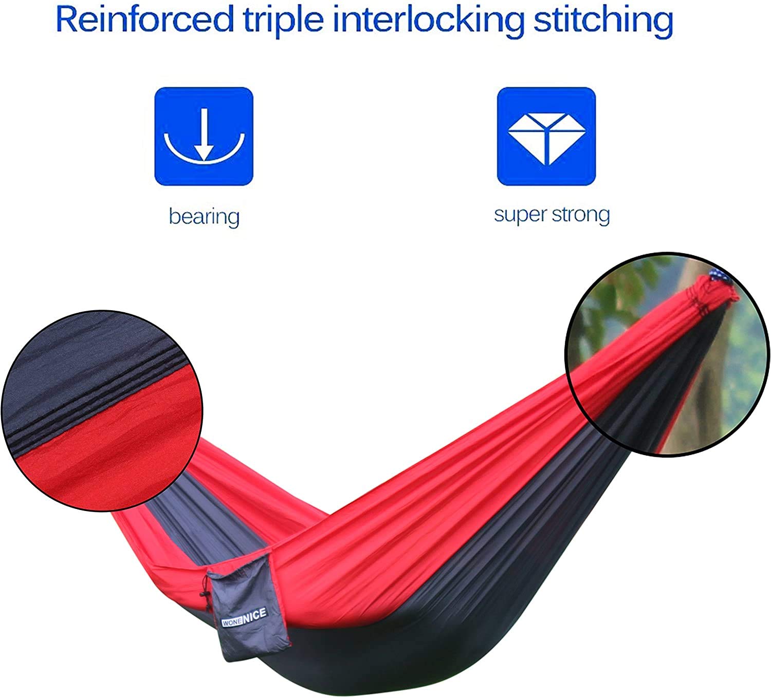 Snapklik.com : WoneNice Camping Hammock - 118L X 78W Extra Large Parachute Nylon Double Hammocks