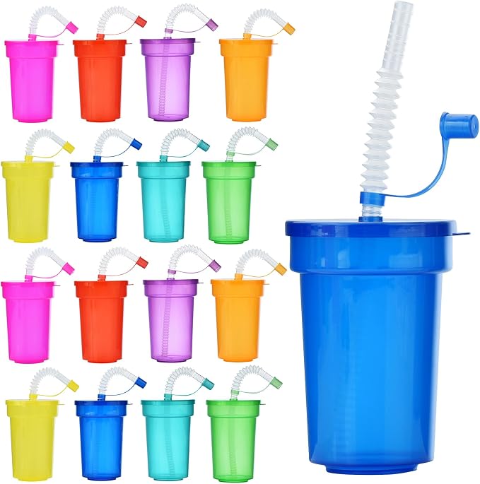 Amazon.com: ALINK Plastic Party Cups with Lids and Straws, 16pcs 12 oz ...
