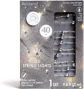 Amazon.com: Ashland 40ct. Warm White Silver Pearl LED String Lights ...