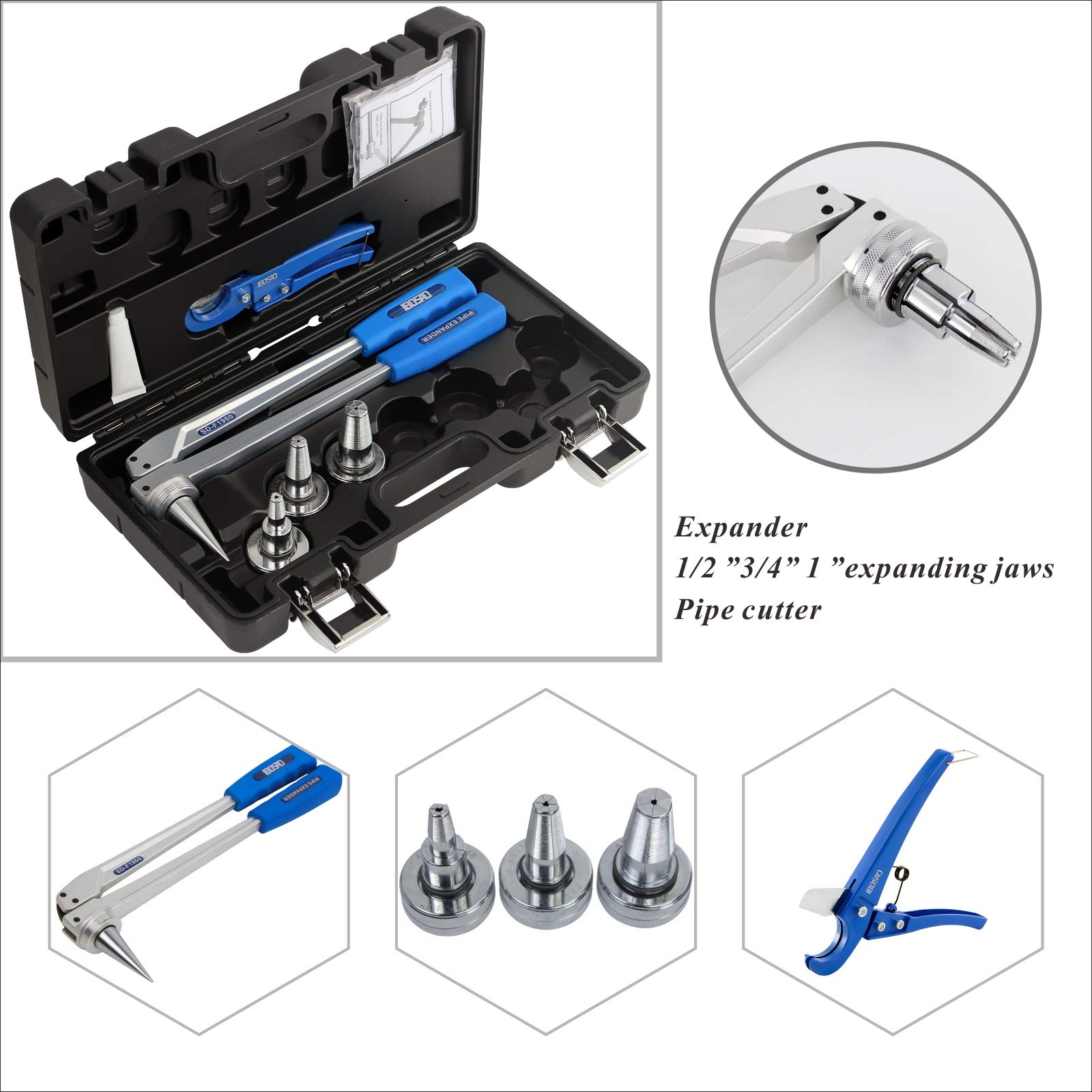 Buy IBOSAD Manual PEX Pipe Expander Tool Kit with 1/2,3/4,1 Expansion ...