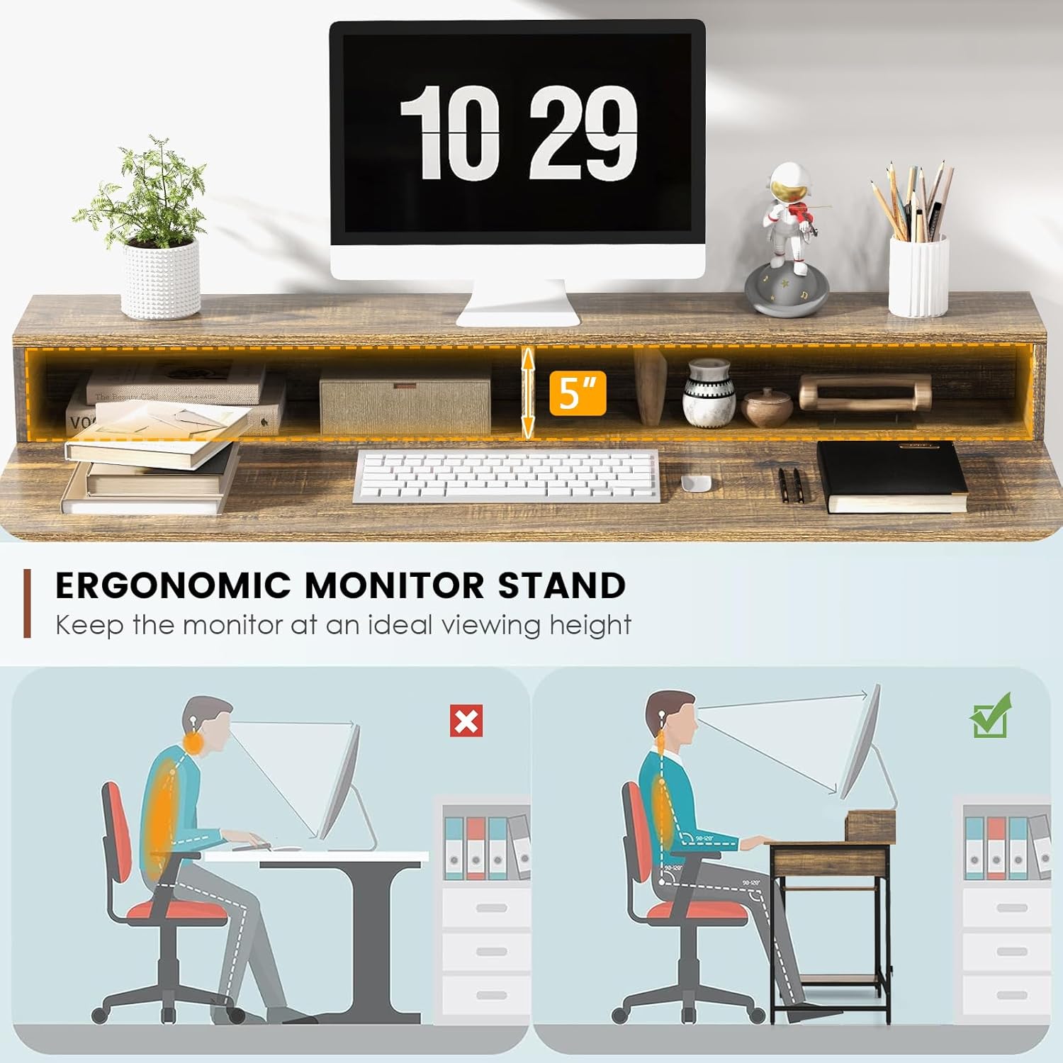 Tangkula Computer Desk with Storage Drawer & Monitor Stand (Model ...
