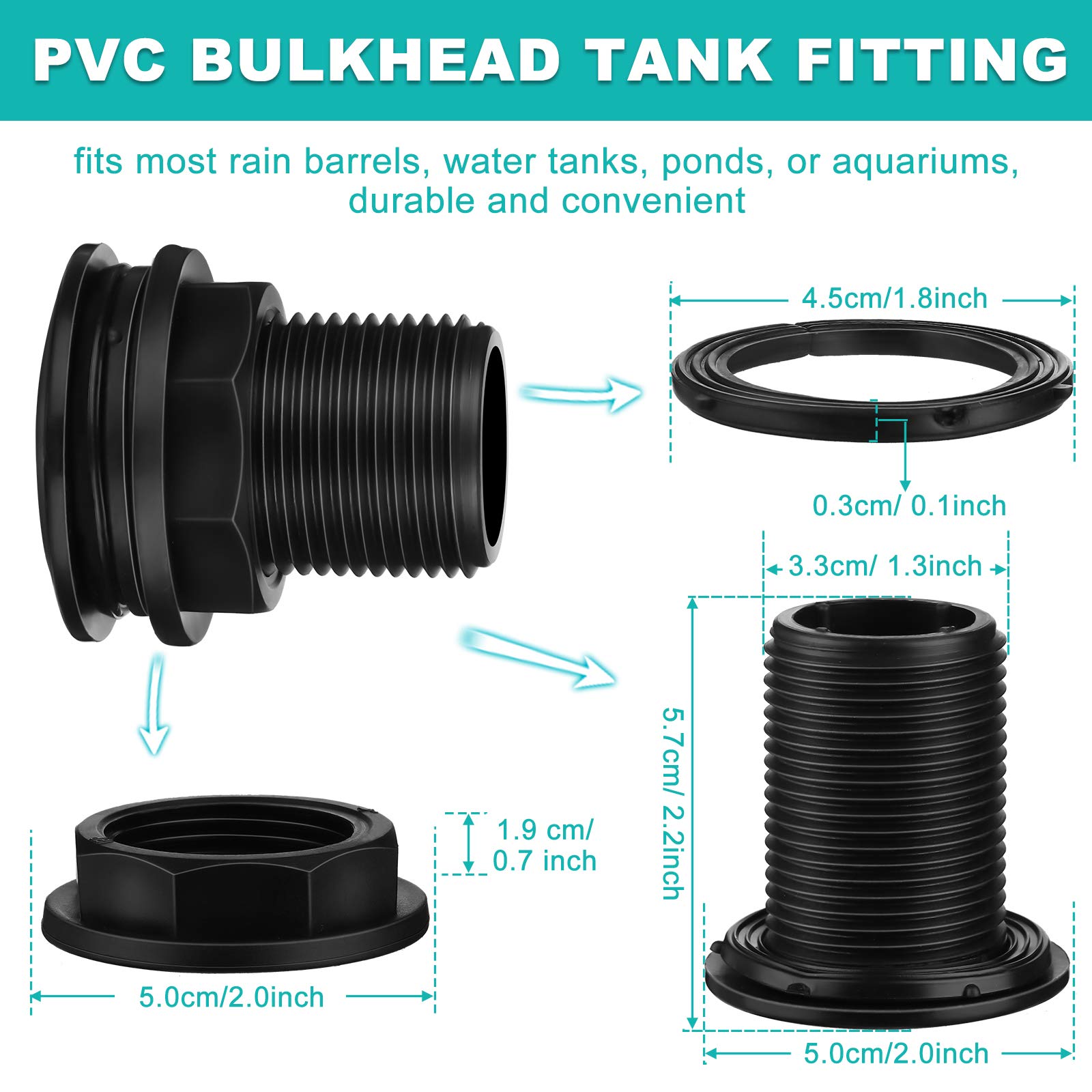 PVC Bulkhead Fitting Threaded Bulkhead Water Tank Connector for Rain ...
