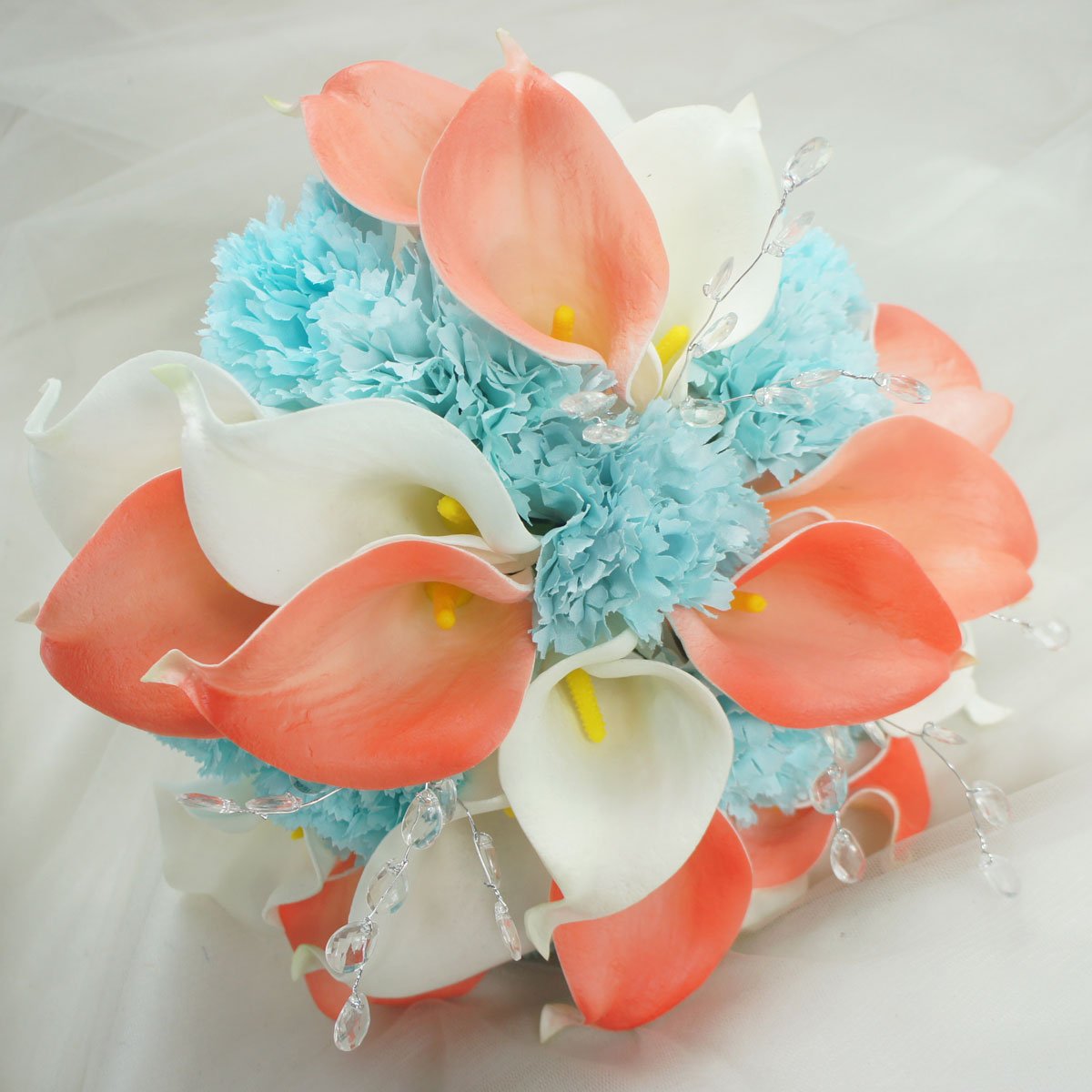 Teal And Coral Wedding Bouquet