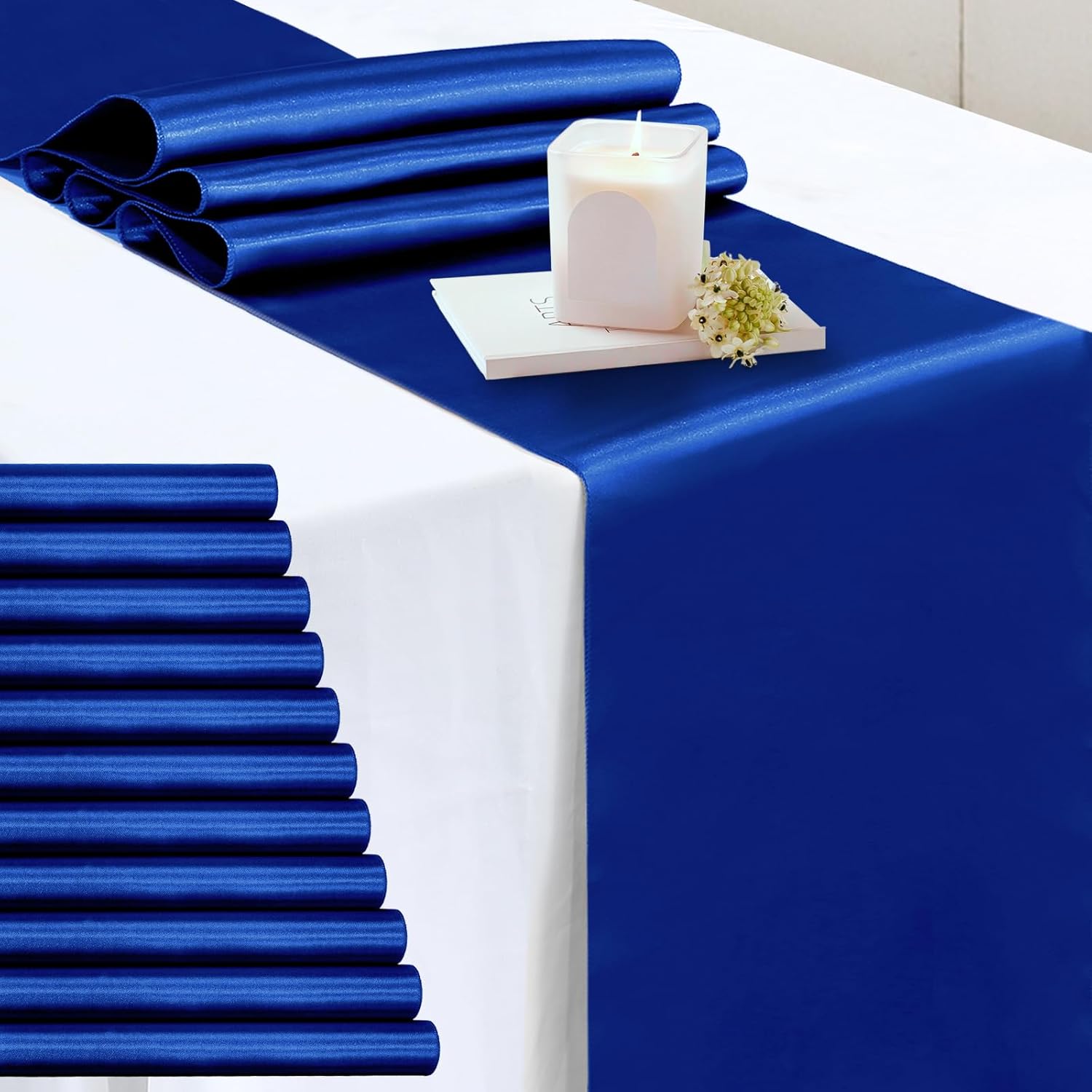 Amazon.com: P Pothuiny 12 Pcs Royal Blue Satin Table Runner 12 x 72 ...
