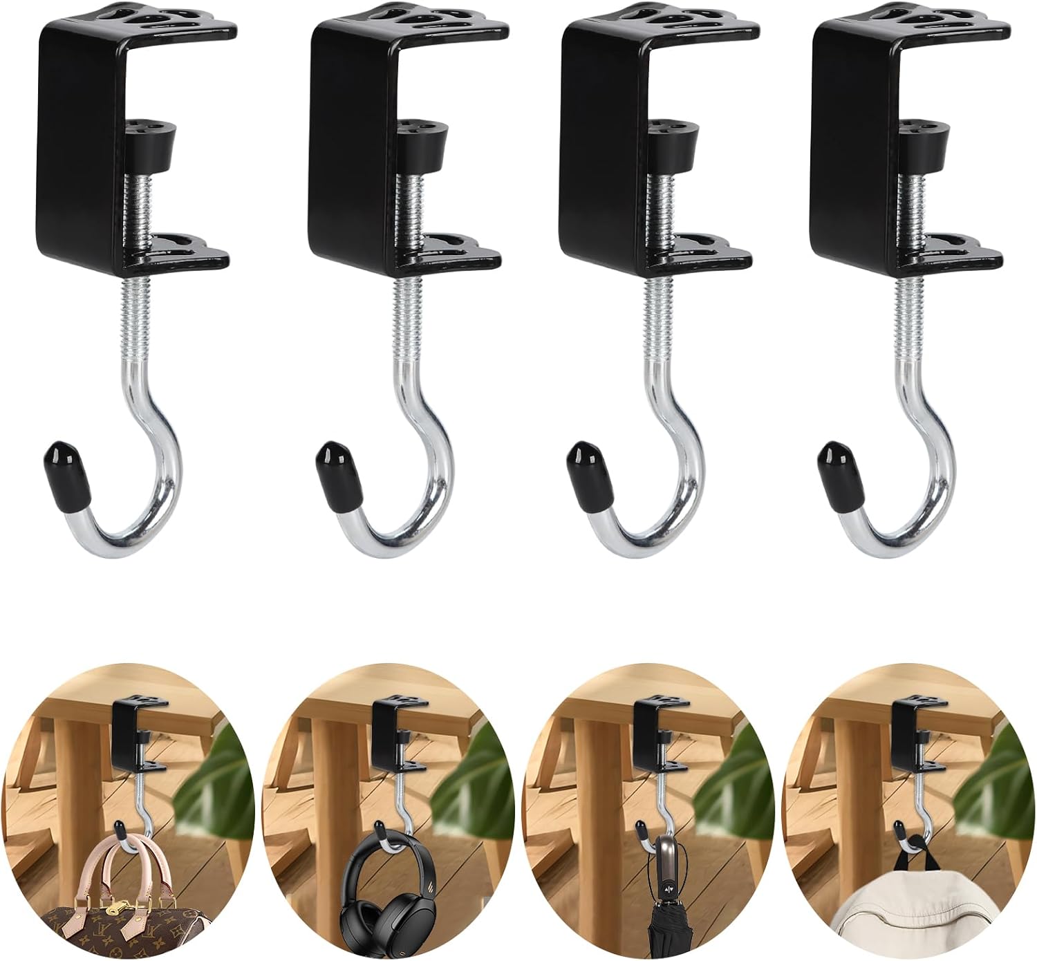 Amazon.com: 4 Pack Heavy-Duty Purse Hooks for Table & Desk - 50lb ...