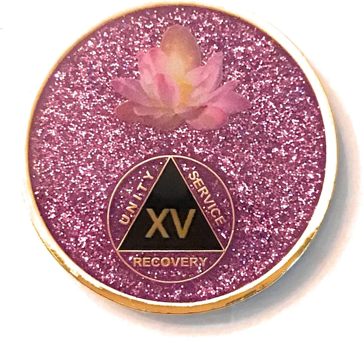 Amazon.com: 15 Year AA Medallion - The Lotus Purple Medallion Glitter ...