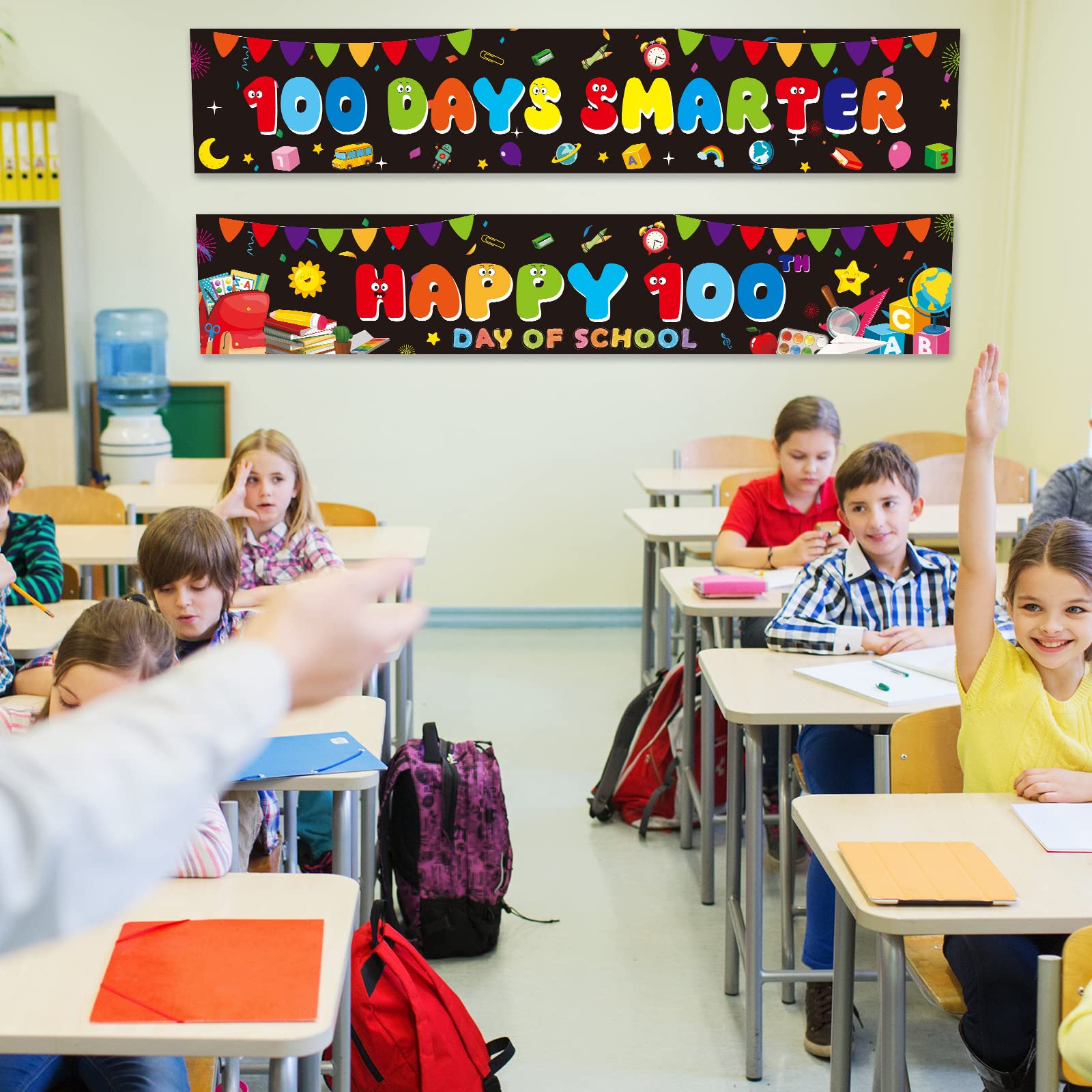 Snapklik.com : 2 Pack Happy 100 Days Of School Banner Decorations,100 ...