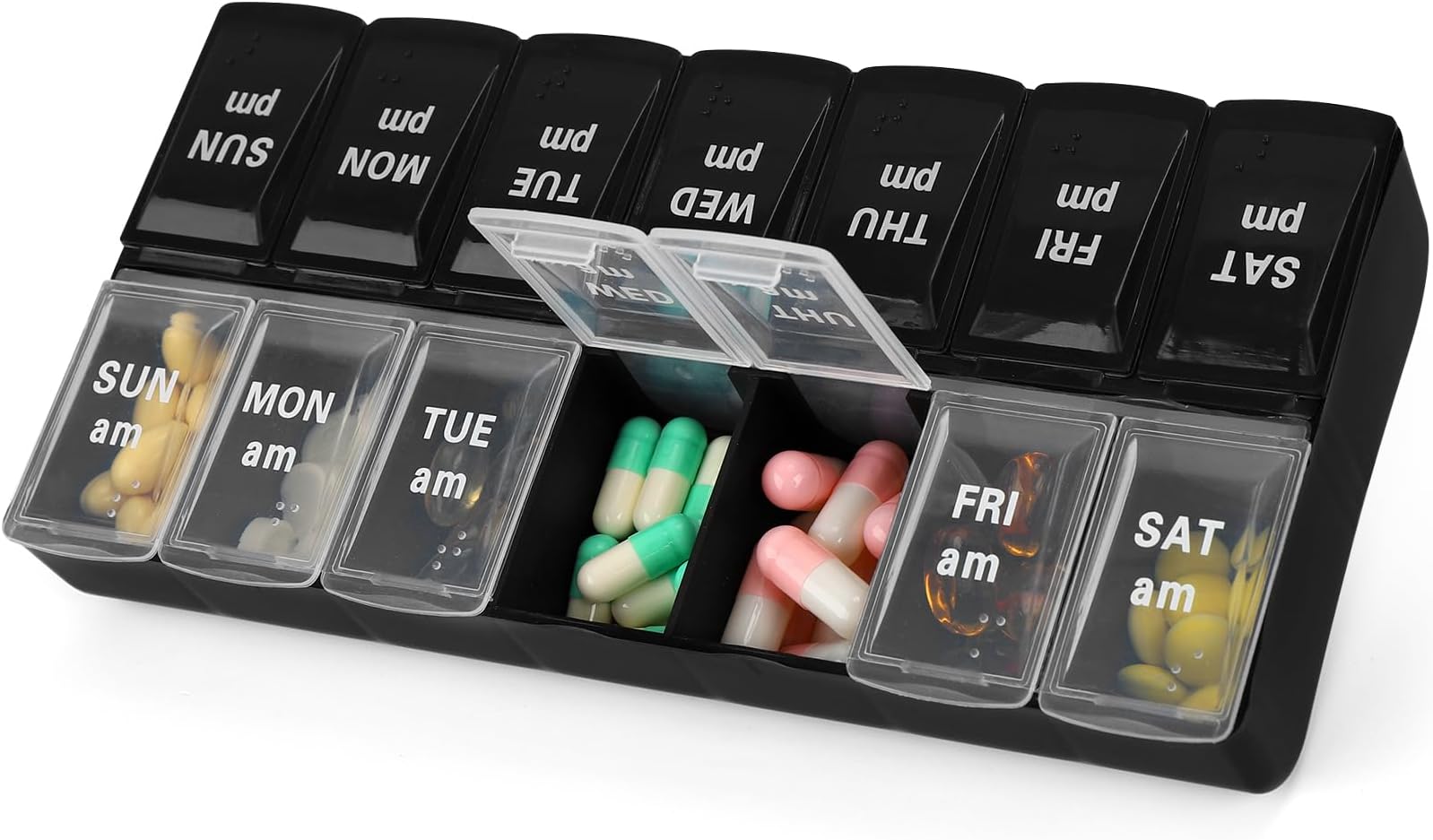 Amazon.com: 7 Day Weekly AM PM Pill Organizer, 2 Times A Day Large Pill ...