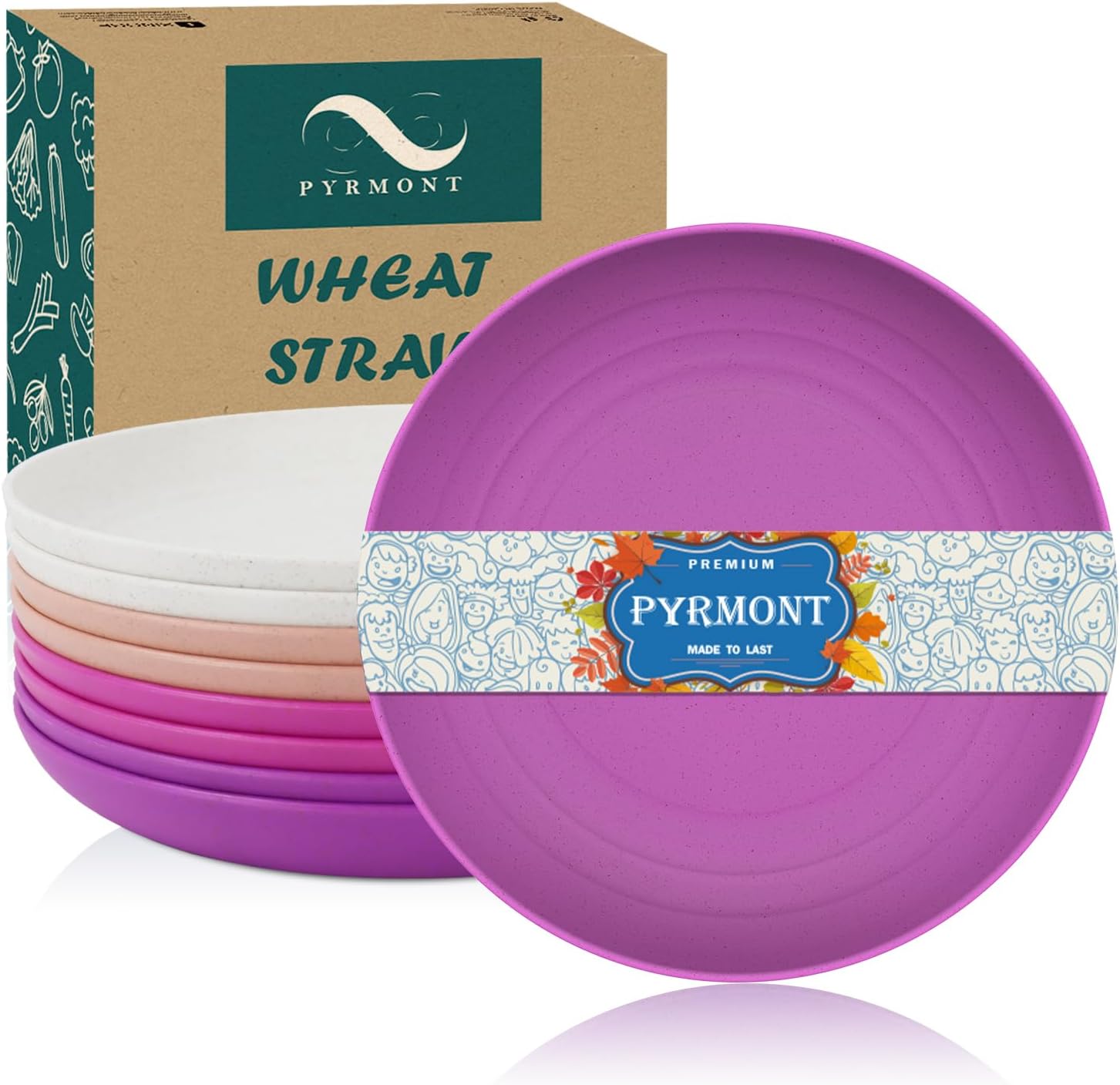 Amazon.com | PYRMONT Wheat Straw Plates 9 Inch Dinner Plates Set of 8 ...
