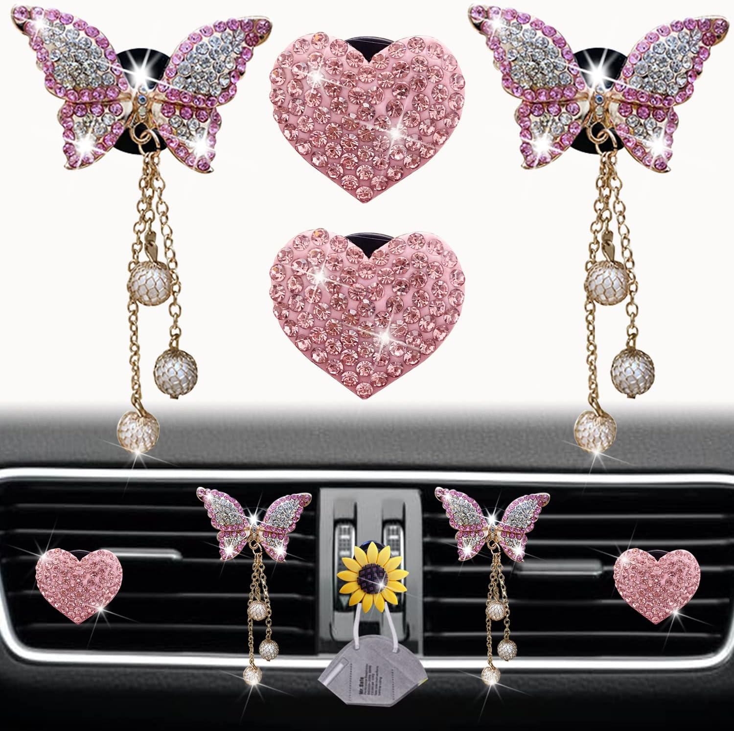Amazon.com: Pink Heart & Butterfly Pandent Air Vent Clips, 4 Pcs Bling ...