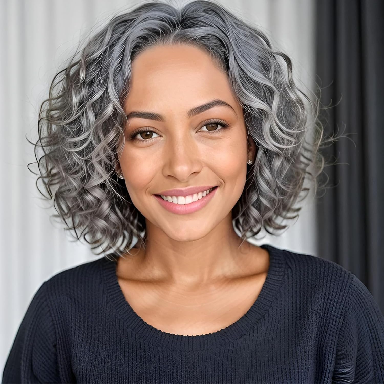 Amazon.com : HANASCC 12" Glueless Wavy Bob Wigs Salt and Pepper Human ...