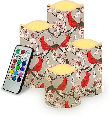 Amazon.com: Tiamon 4 Pcs Christmas Red Bird Candles LED Bird Theme ...