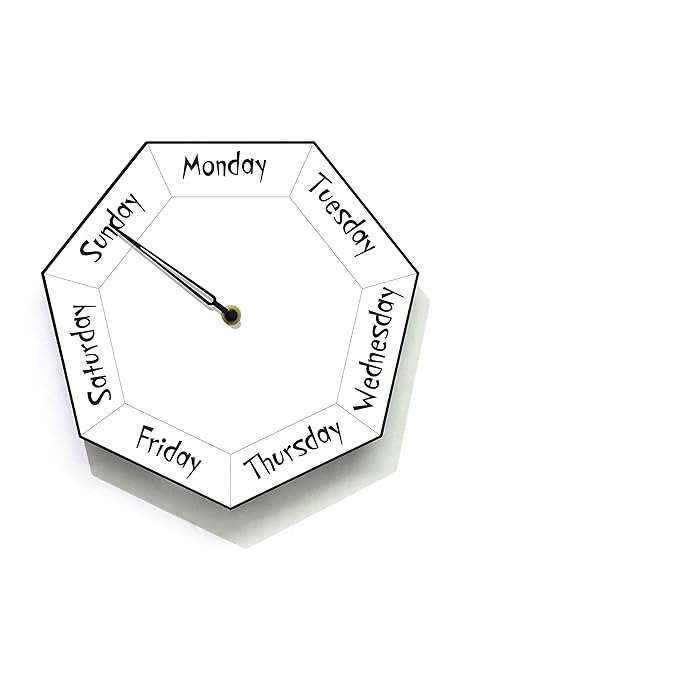 Buy DayClocks - Heptagon White Wall Clock - Day of The Week Clock - Fun ...