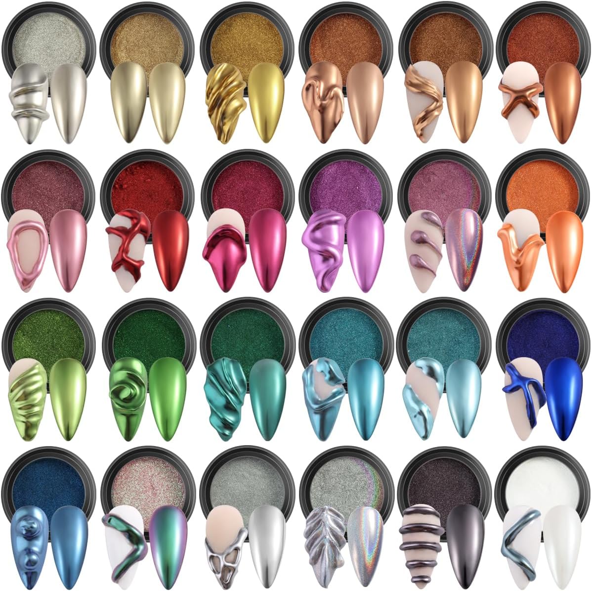 Amazon.com: Fcozpjk 24 Colors Chrome Nail Powder Set Metallic Mirror ...