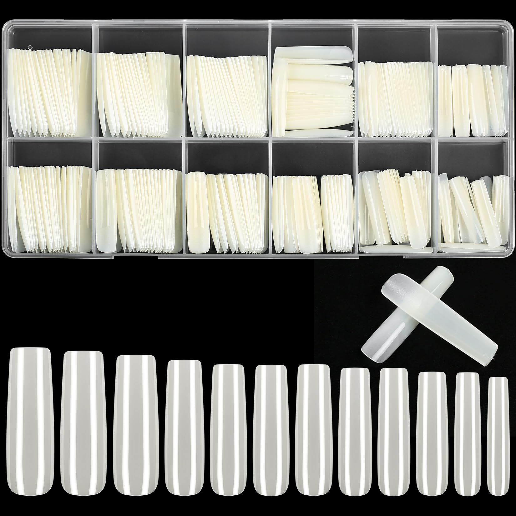 Amazon.com: KOXXIAMOQ 240 Pcs Square Nail Tips, natural Extra Long ...