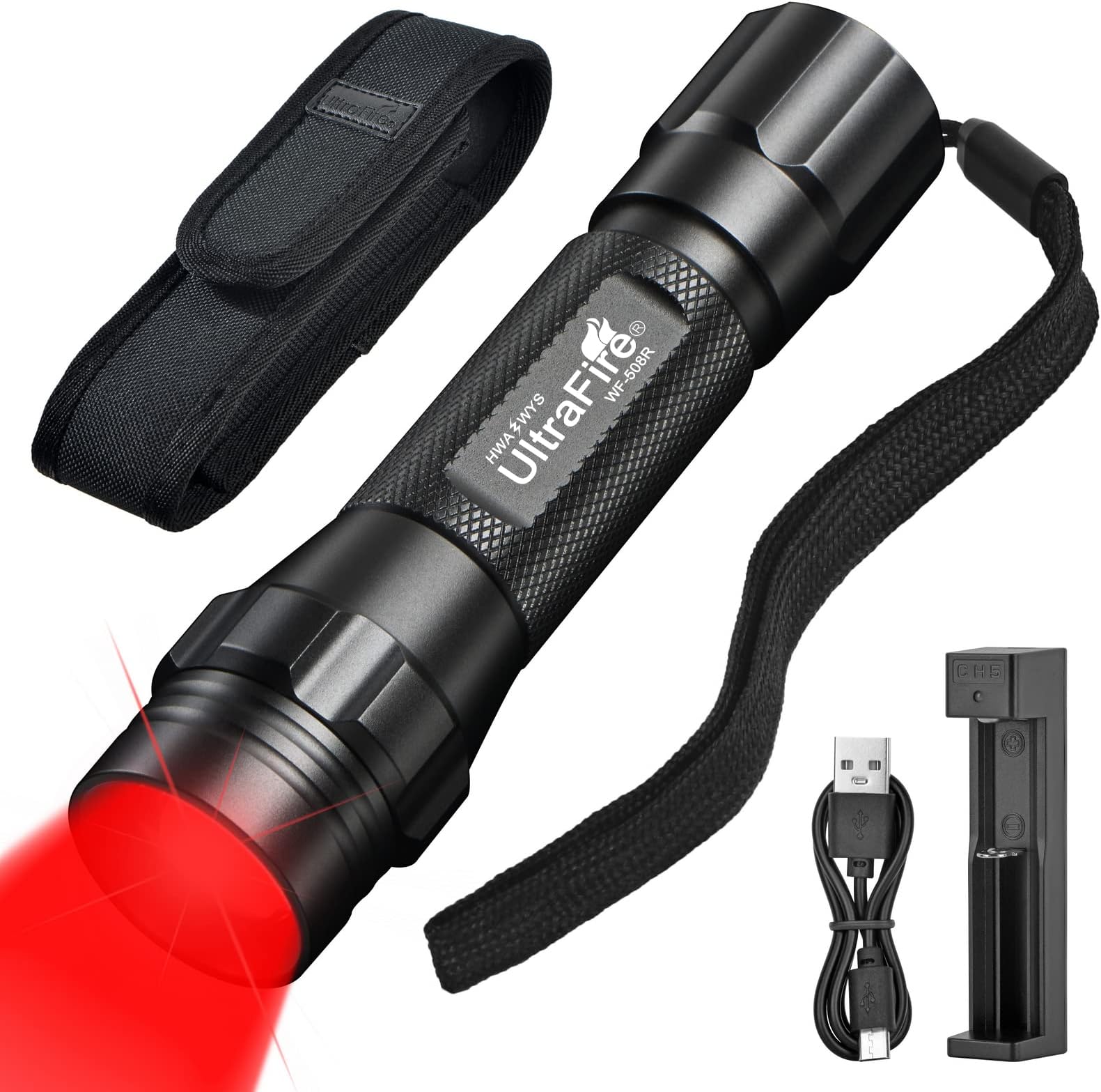 WAYLLSHINE High Power Red LED Flashlight, Single Mode, Rechargeable ...