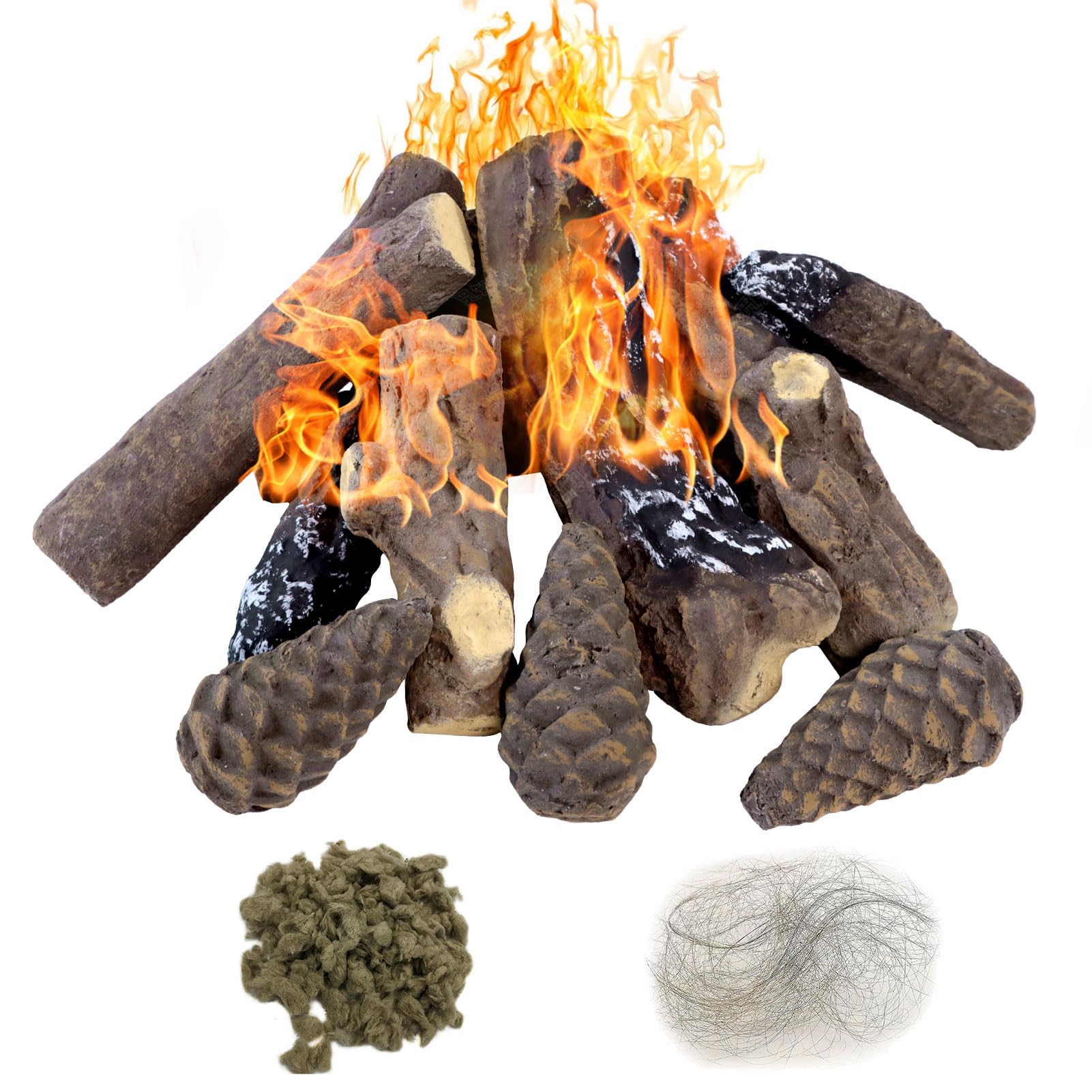 Amazon.com : MrGas Log 10 Pcs Small Sized Fake Fireplace Logs Set with ...