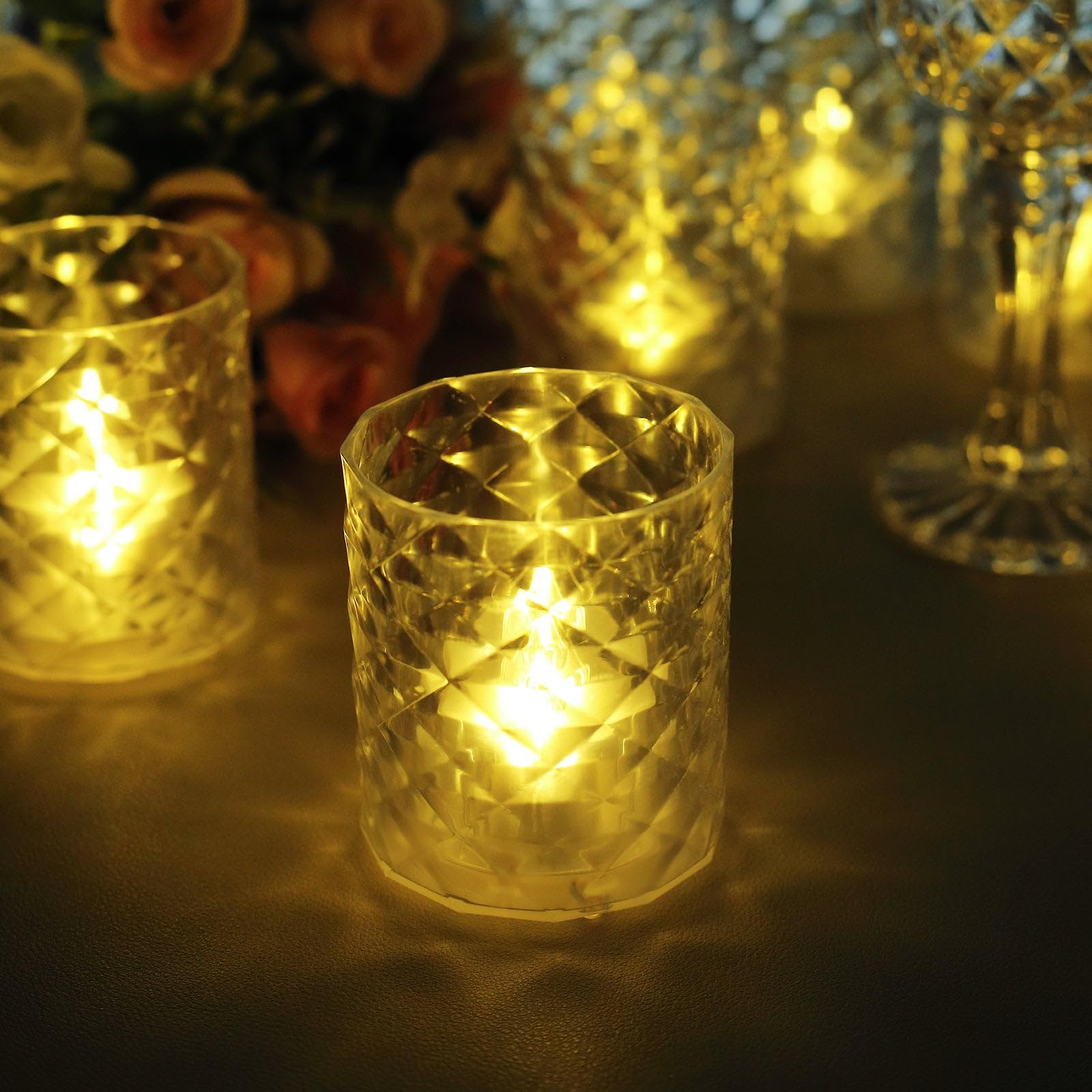 Amazon.com: Tableclothsfactory 12 Pack | 3" Clear Acrylic Diamond LED Tealight Candle Holder ...
