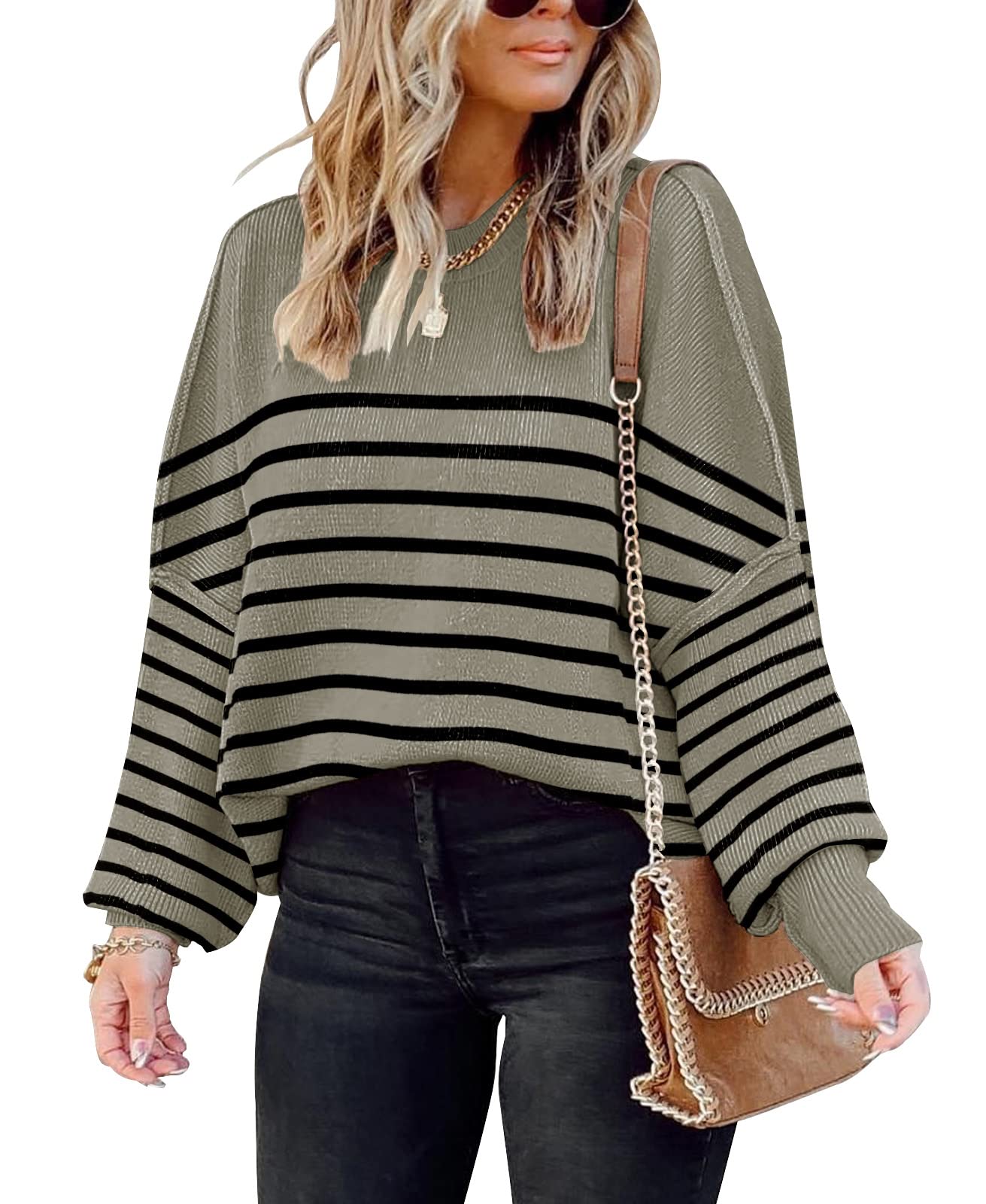 Womens Sweaters Causal Crewneck Batwing Sleeve Knit Top Side Split ...