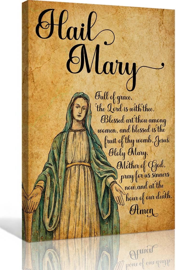 Amazon.com: Hail Mary Prayer Wall Art Vintage Bible Verse Poster ...