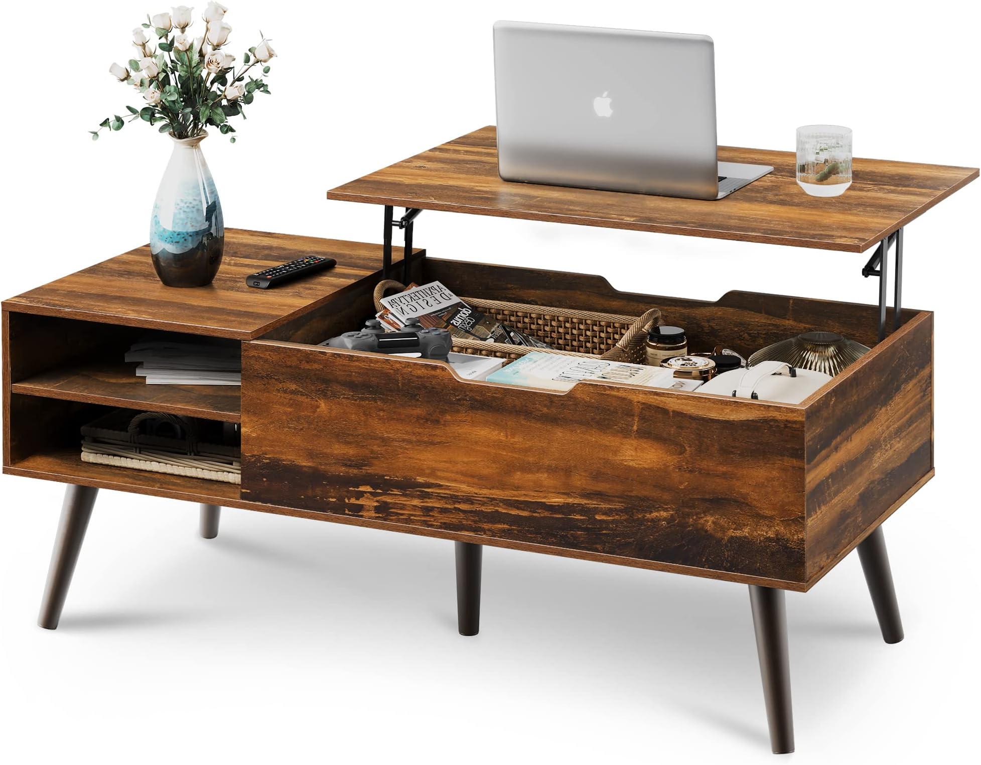 Amazon.com: WLIVE Wood Lift Top Coffee Table with Hidden Compartment ...