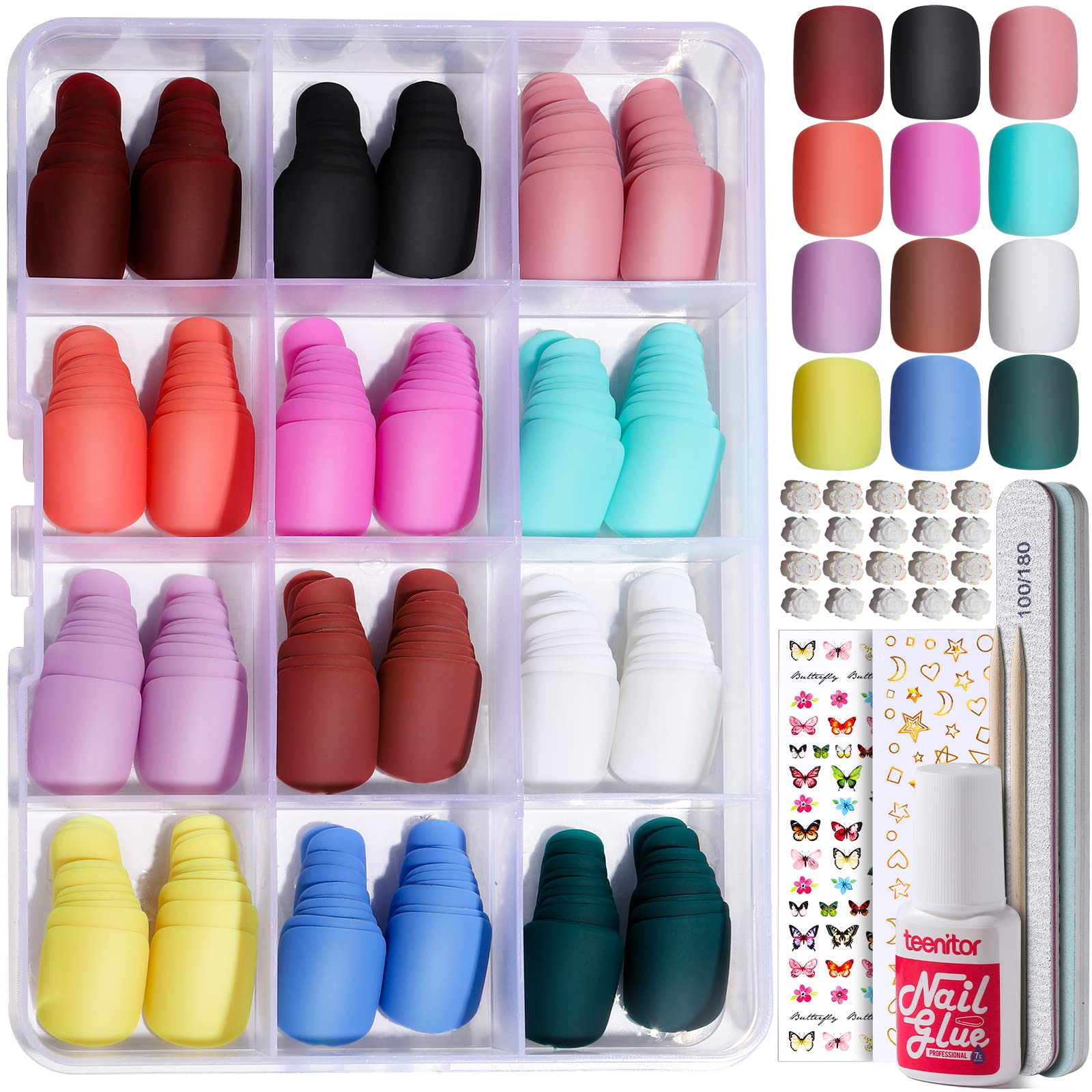 Amazon.com: Teenitor Short Square Press On Nails Set, 12 Colors Short ...