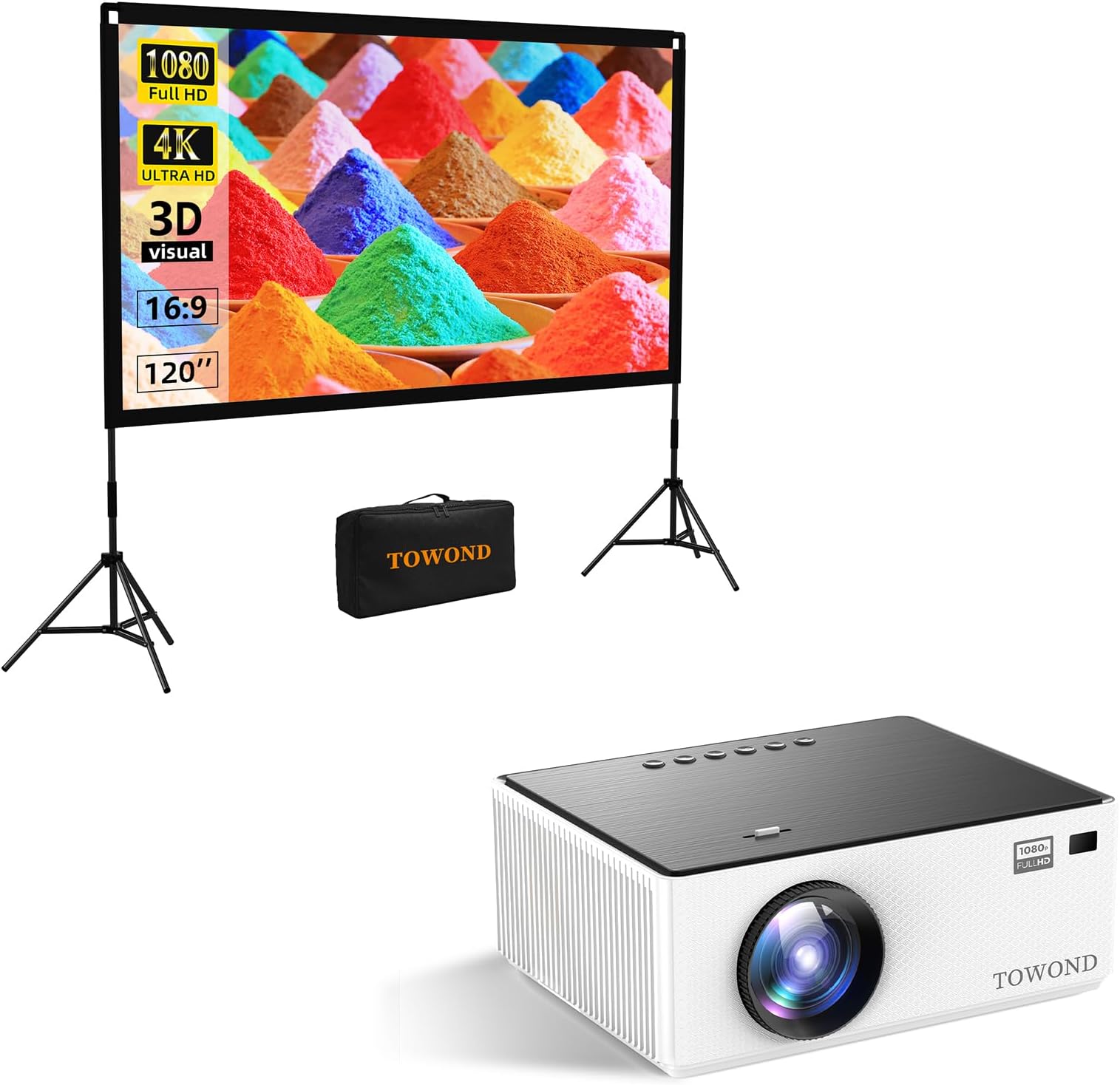 Amazon.com: Projector and Screen Outdoor Combo, Towond 120 inch ...