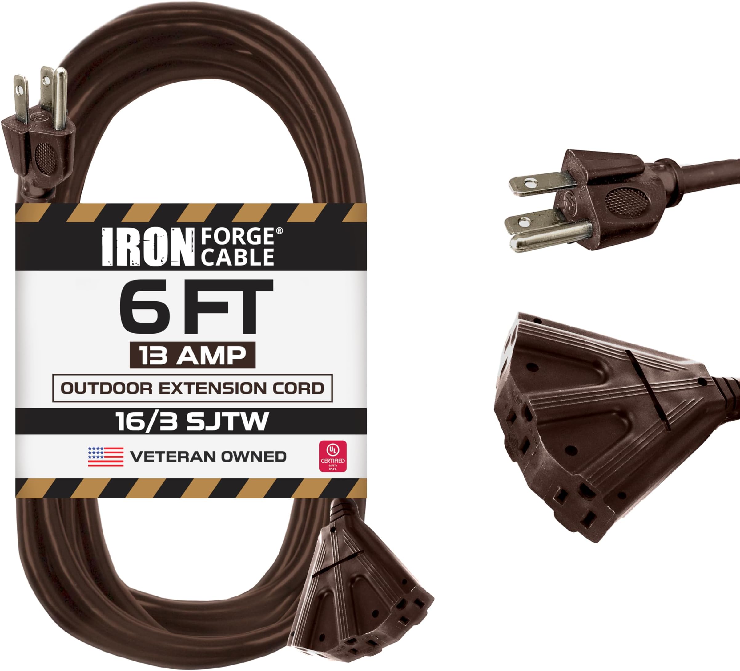 Rocky Mountain Goods Brown 6 Foot House Extension Cord - 3 Outlet 16/2 ...
