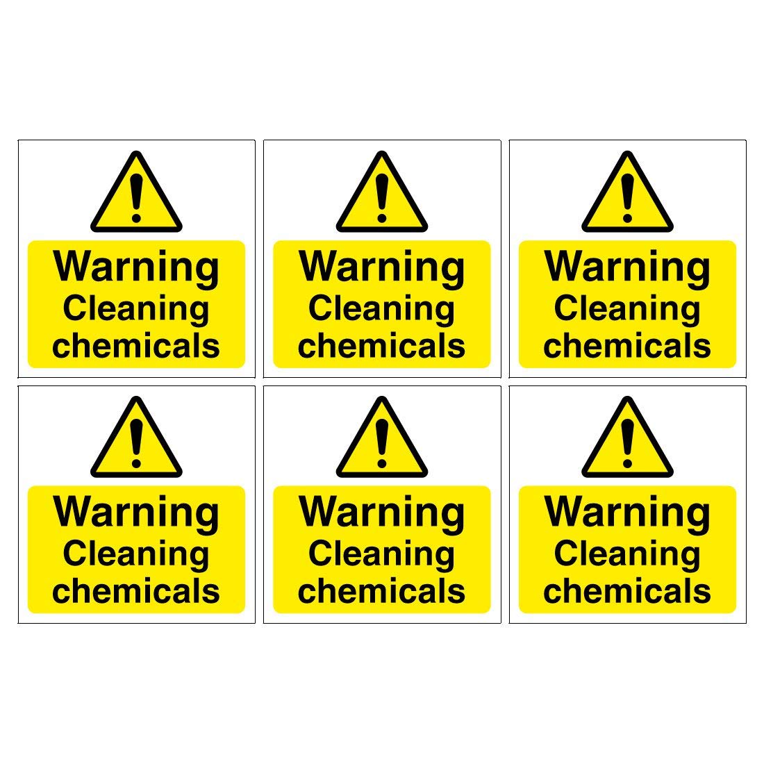 Pack of 6 Warning Cleaning Chemicals Signs 120mm x 120mm Self Adhesive ...