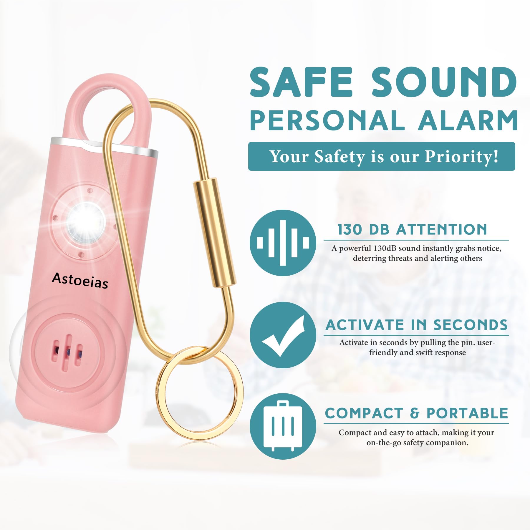 130db Self Defense Alarm Personal Safety Alarm Keychain - 130dB Loud ...