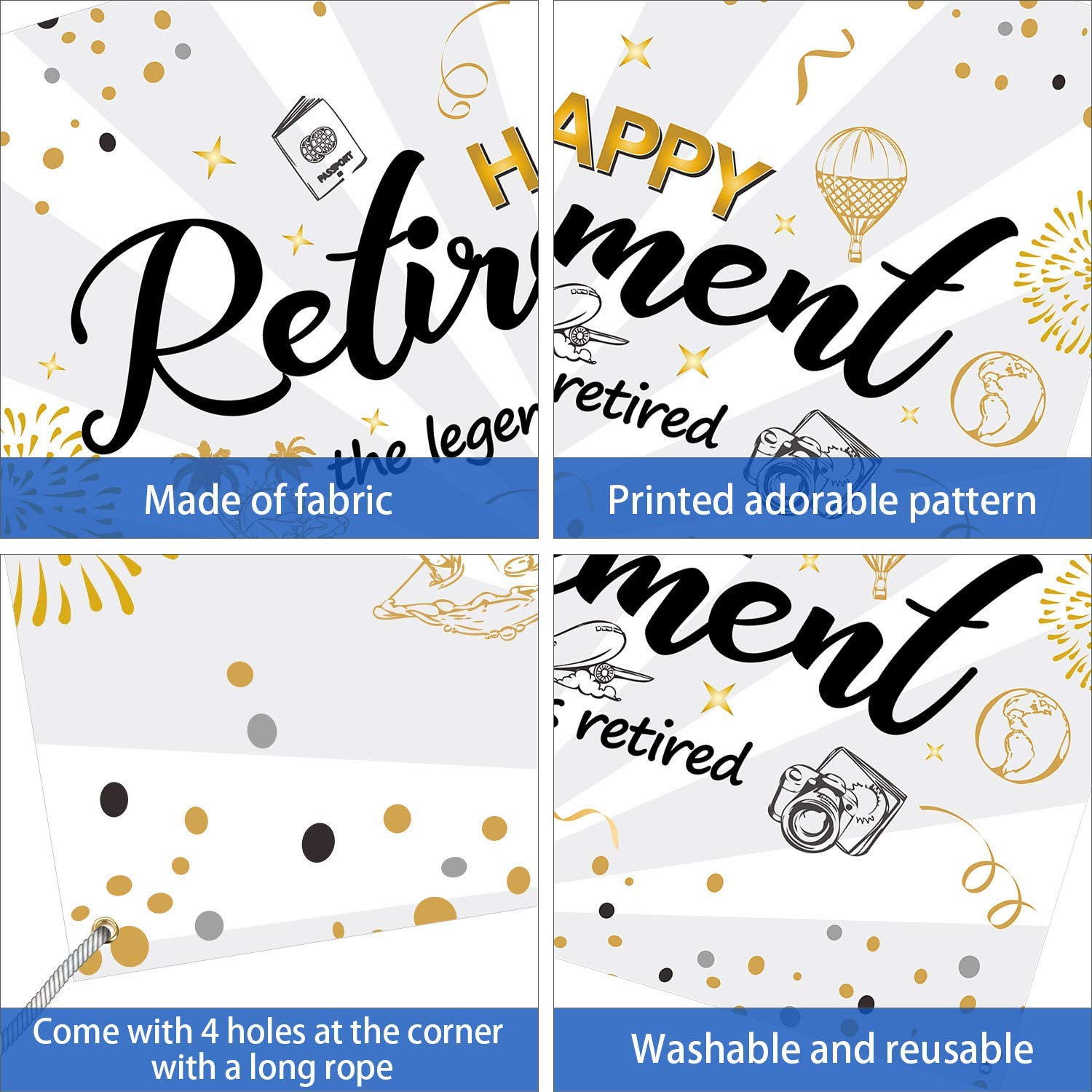 Blulu Happy Retirement Party Decorations Extra Large Fabric Happyhappy ...