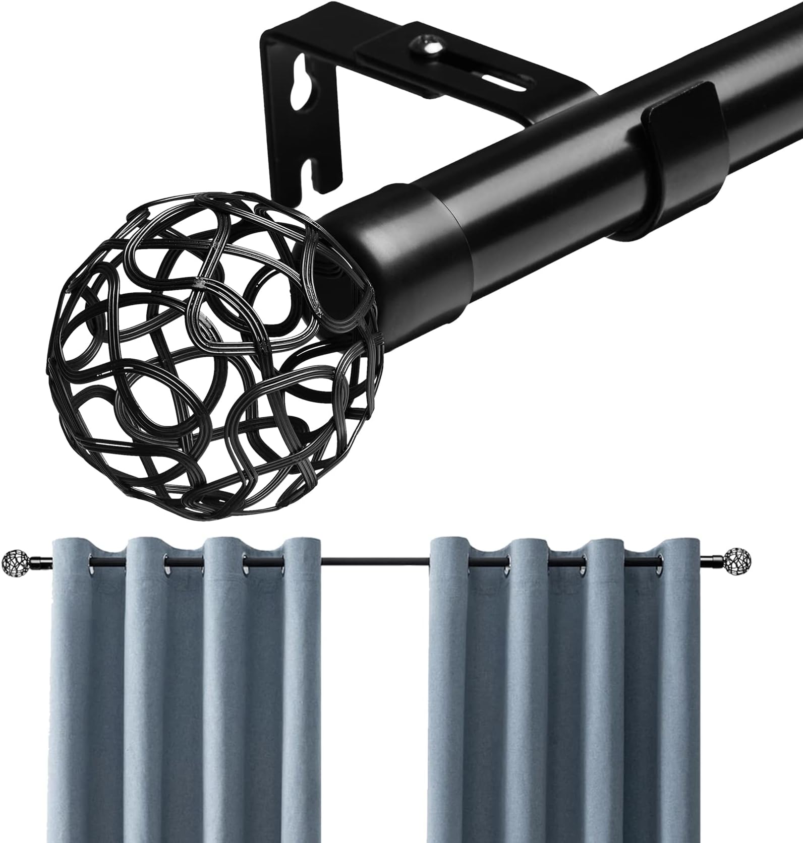 Amazon.com: Black Curtain Rods for Windows 66 to 120 inch, 1'' Diameter ...