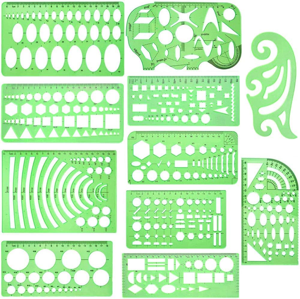 Amazon.com : 11PCS Geometric Drawings Templates Clear Green Plastic ...