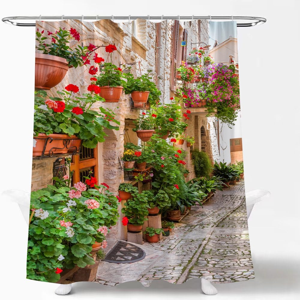 Amazon.com: Italian Street Shower Curtain Tuscan European Vintage Old ...