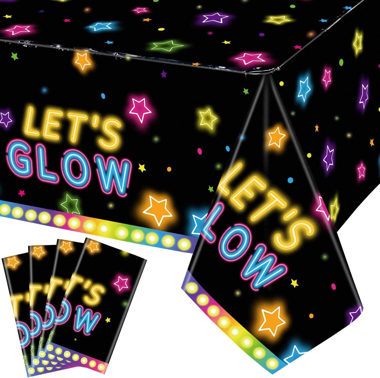 Amazon.com: XJLANTTE 4 Pack Glow Party Tablecloth Supplies - Glow Neon ...