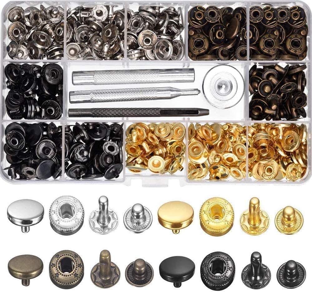 120 Set Snap Fasteners, BetterJonny 12.5mm 6 Colors Leather Snaps ...