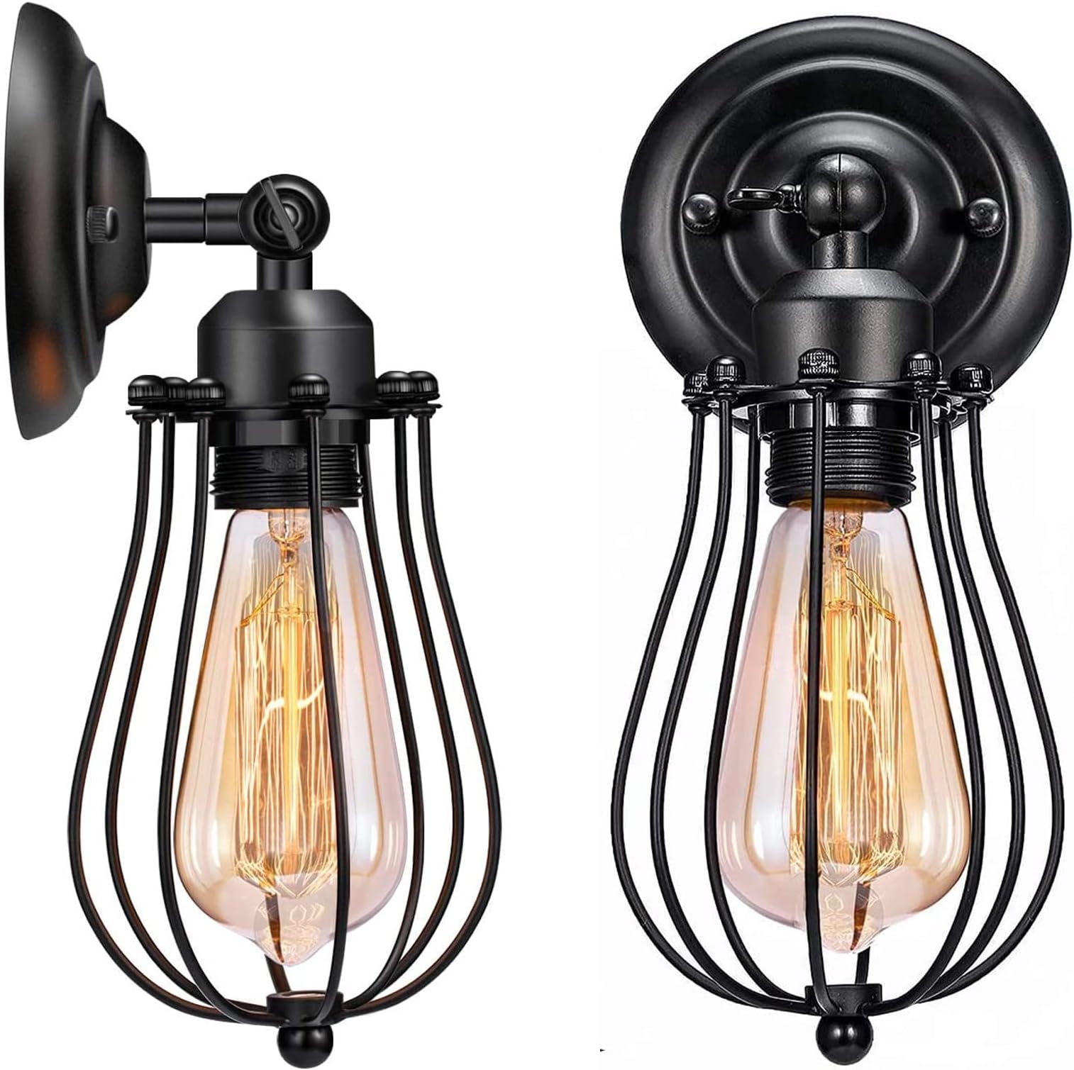 Licperron Wall Sconces Set of Two, Adjustable Industrial Balck Wall ...